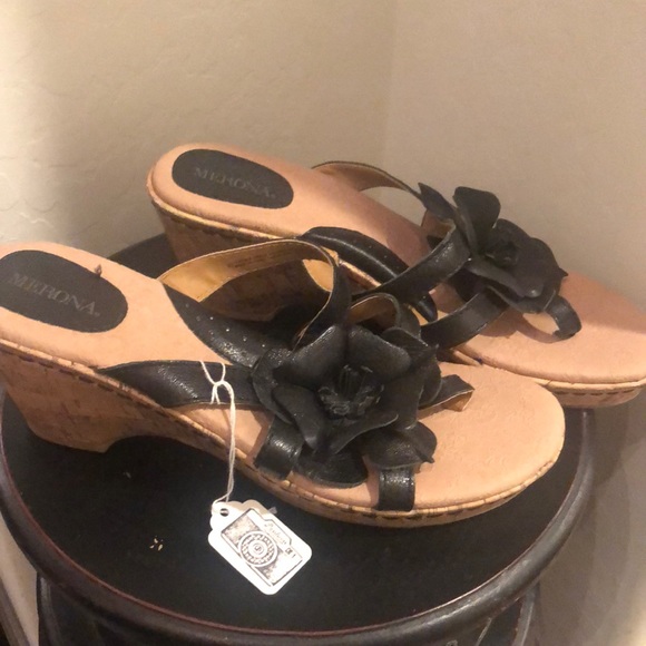 Shoes | New Merona Wedge Heels In Black Leather | Poshmark